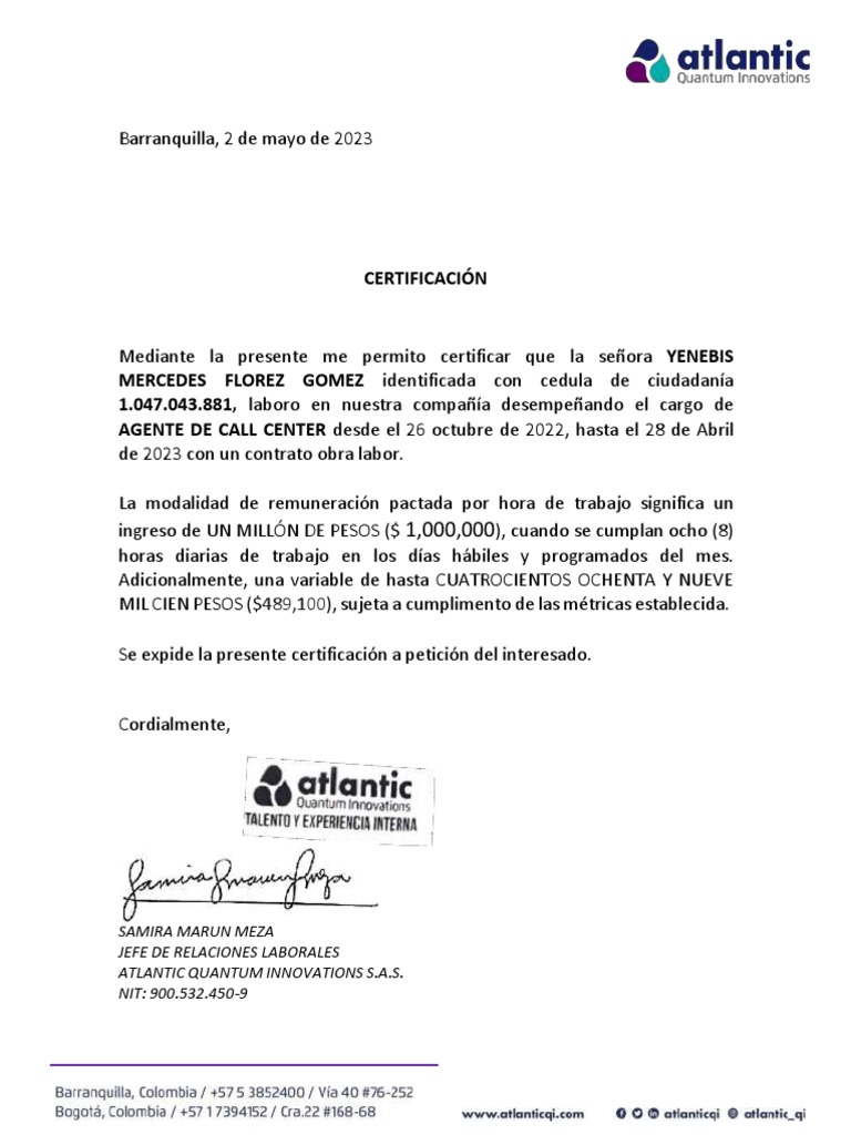 Certificado Laboral | PDF