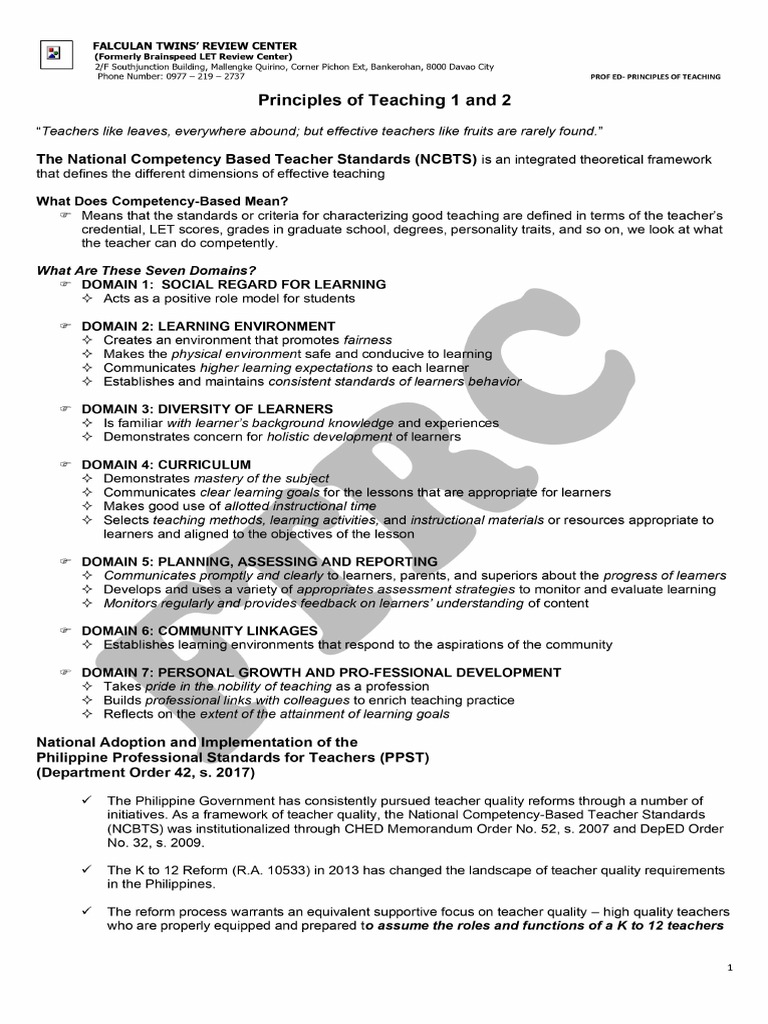 Principles of Teaching 1 2 | PDF