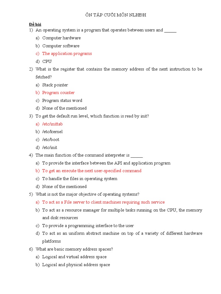 ÔN TẬP CUỐI MÔN OS | PDF | File System | Scheduling (Computing)