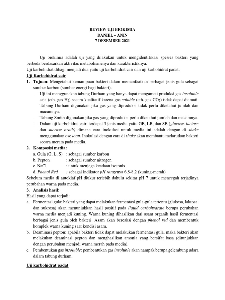 Review Uji Biokimia 2021 | PDF