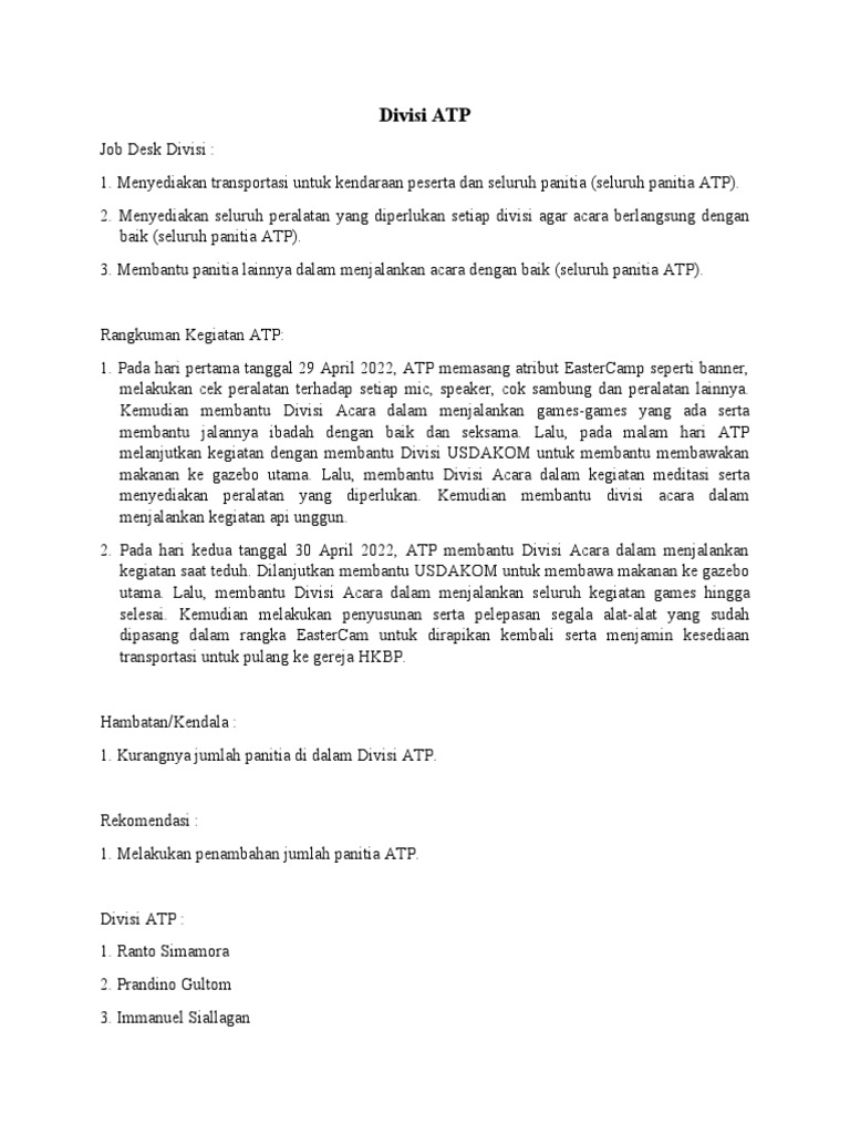 LPJ Divisi ATP | PDF
