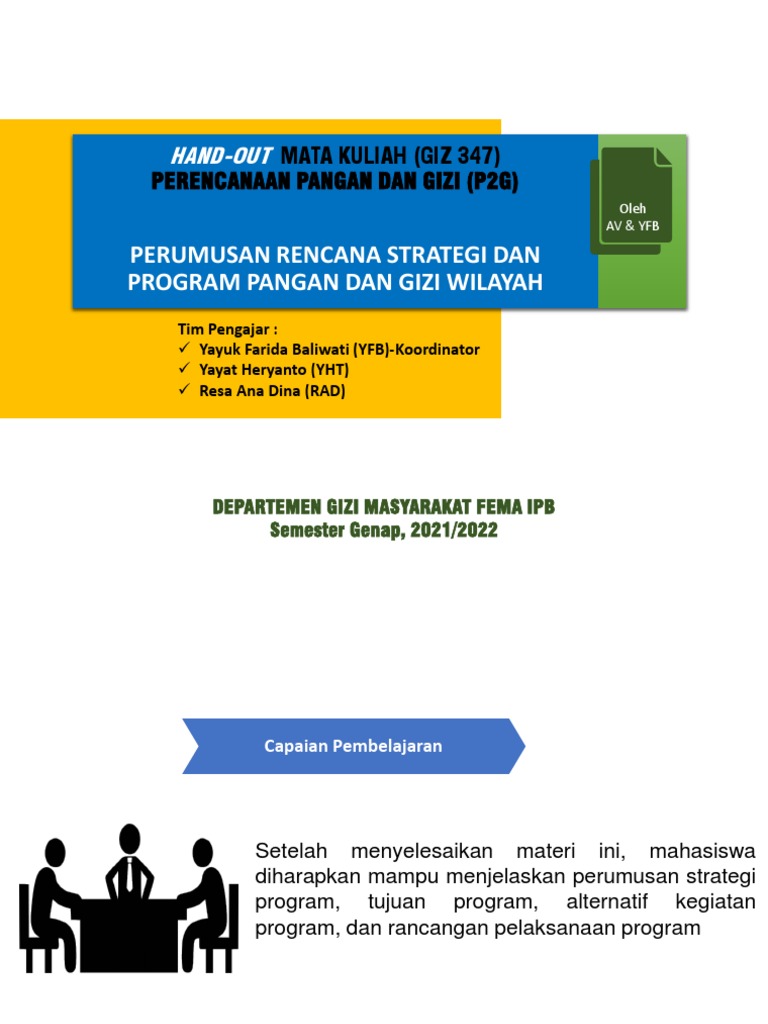 Minggu 12,13,14-Perumusan Rencana Strategis Dan Program Pangan Dan Gizi Sesi UAS (AV YFB) | PDF