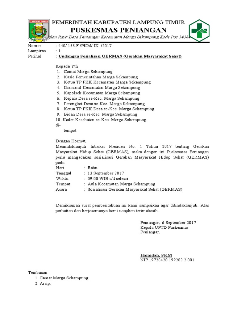 Undangan Sosialisasi GERMAS di Marga Sekampung | PDF | Memasak, Makanan ...