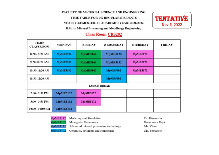 Time Table For Axum 2nd Sem 2021-22 - Year 5 | PDF
