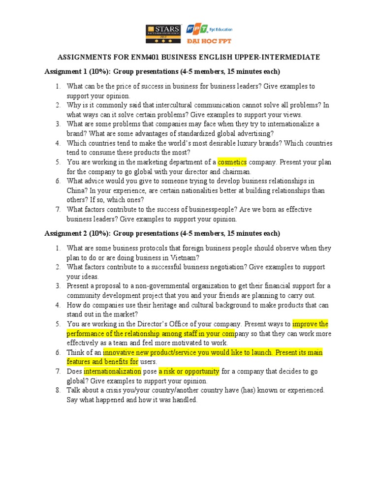 Business English Upper-Intermediate Assignments | PDF | Brand | Cross Cultural Communication