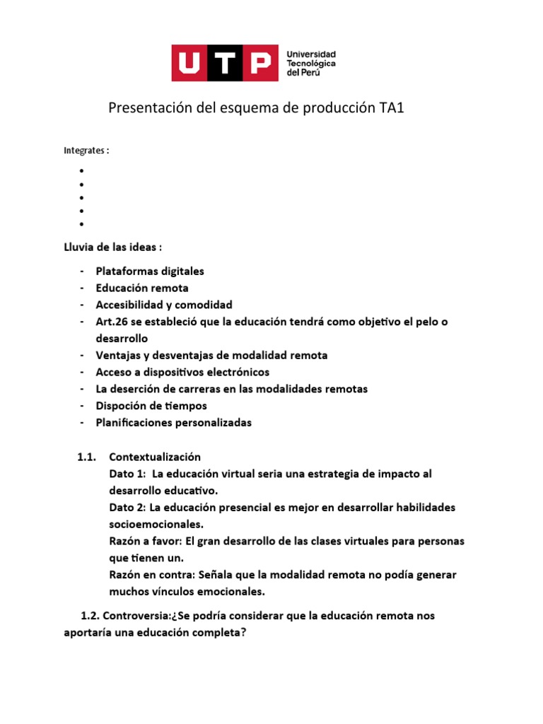 Texto Argumentativo TA1 ESQUEMA | PDF | Aprendizaje