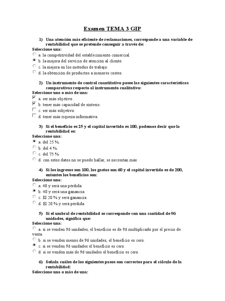 Examen Tema 3 GIP P | PDF | Margen bruto | Business
