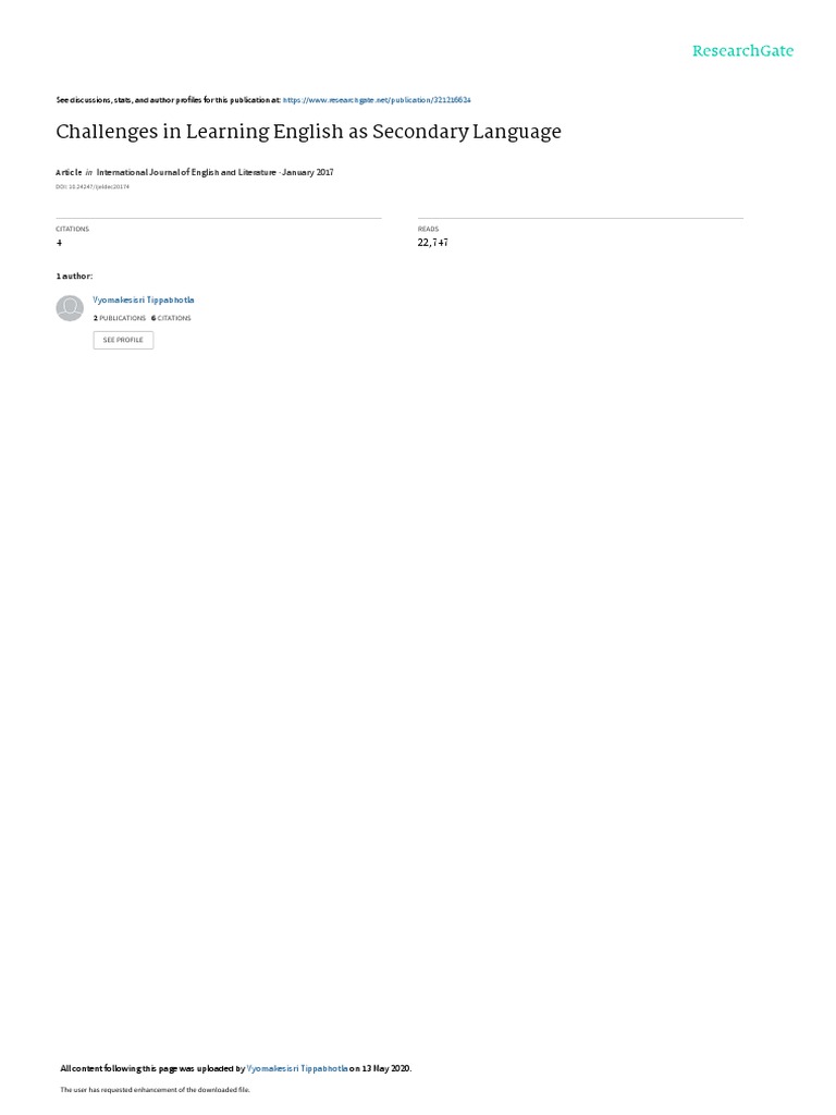 Challenges in Learning English As Secondary Langua | PDF | English As A ...
