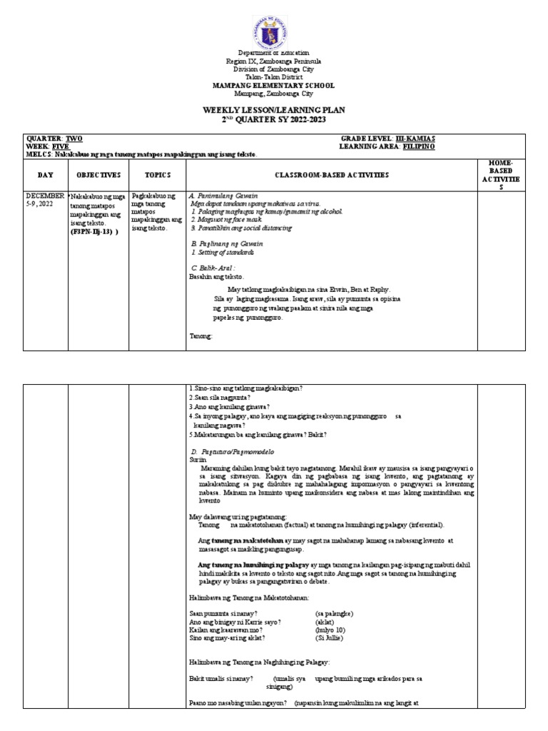 Q2-Wk5-Filipino DLL | PDF