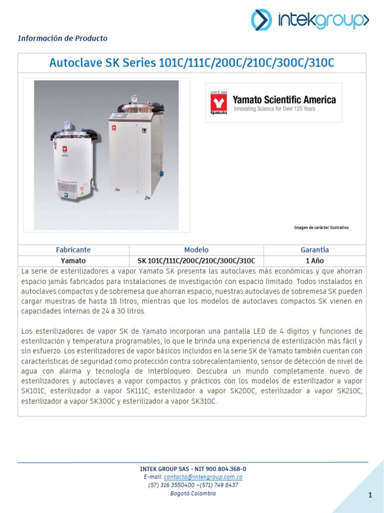 Ficha Autoclaves Estandar SK Series 101c 111c 200c 210c 300c 310c ...