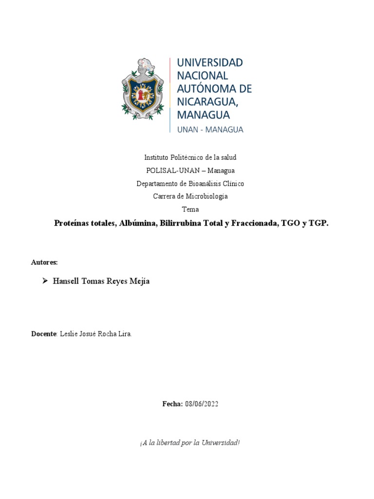 Reporte de PT, BT, TGO y TGP | PDF | Transaminasa | Hígado