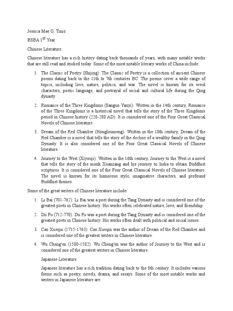 World Lit Act Midterm Pdf Chinese Literature Japanese Literature