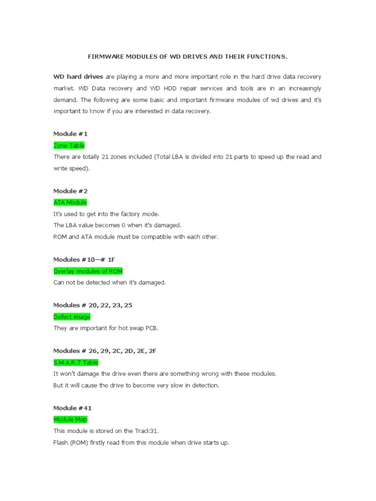 Firmware Modules of WD Drives and Their Functions | PDF | Business ...