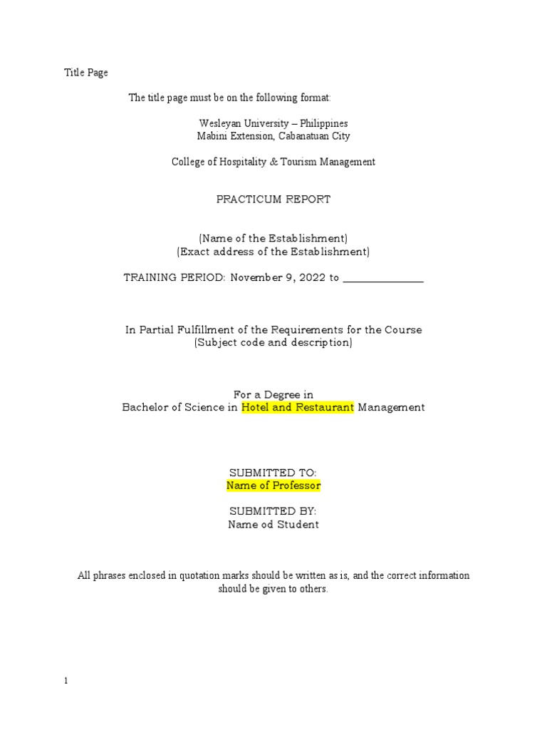 Practicum Report Content and Guidelines | PDF