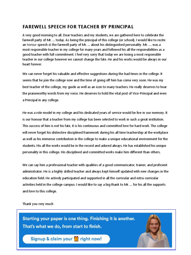 Sample Farewell Speech For Teachers | Download Free PDF | Teachers