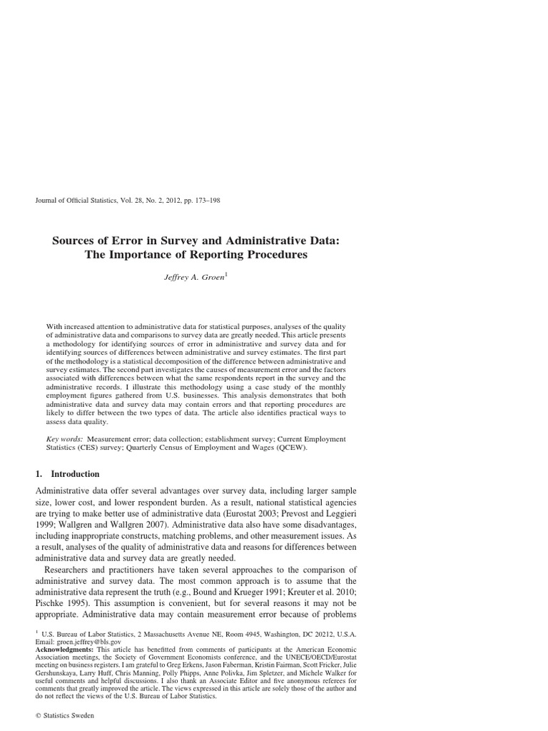 Sources of Error in Survey and Administrative Data - Importance of ... Sources of Error in Survey and Administrative Data - Importance of ...