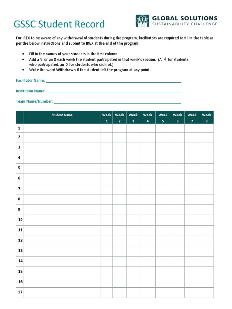 GSSC Facilitator Student Participation Checklist | PDF