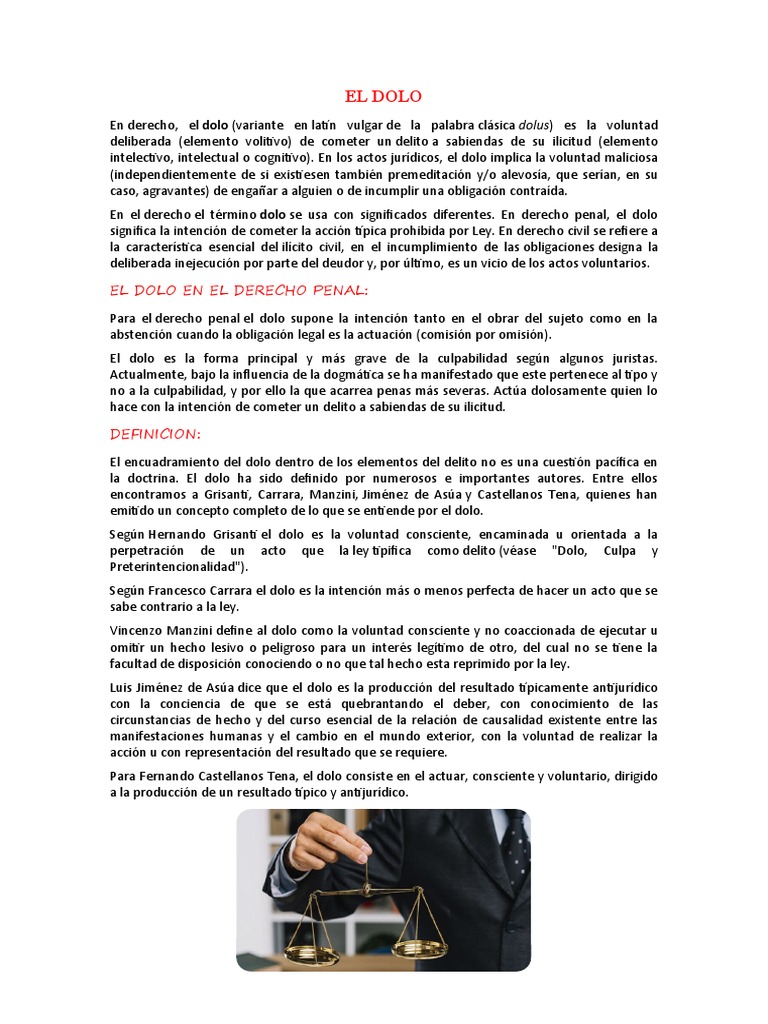 El Dolo | PDF | Intención (Derecho Penal) | Ley común