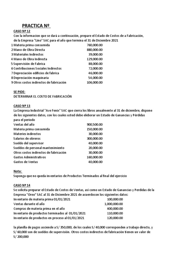 Caso Practico de Costos Secion 13 | PDF | Costo | Business