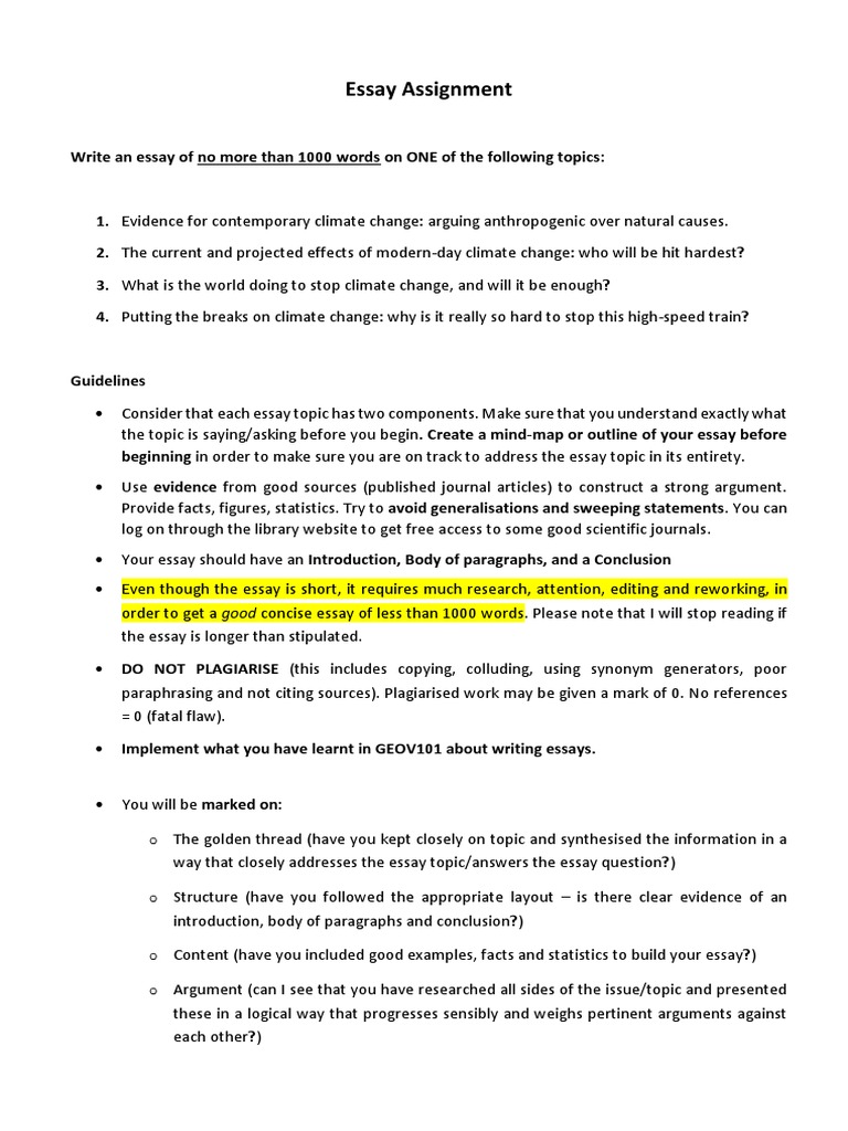 Climate Change Essay Assignment (1) | PDF | Essays | Argument