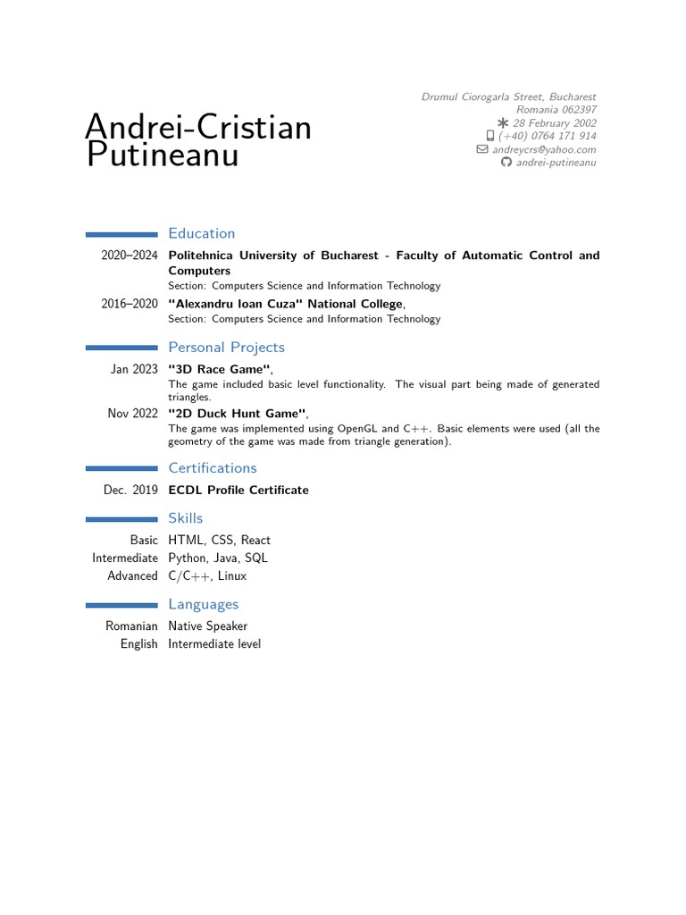 Putineanu Andrei CV | PDF
