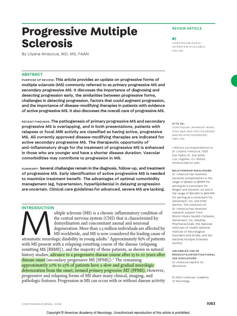Progresive Multiple Sclerosis Continuum 2022 | PDF | Multiple Sclerosis | Comorbidity