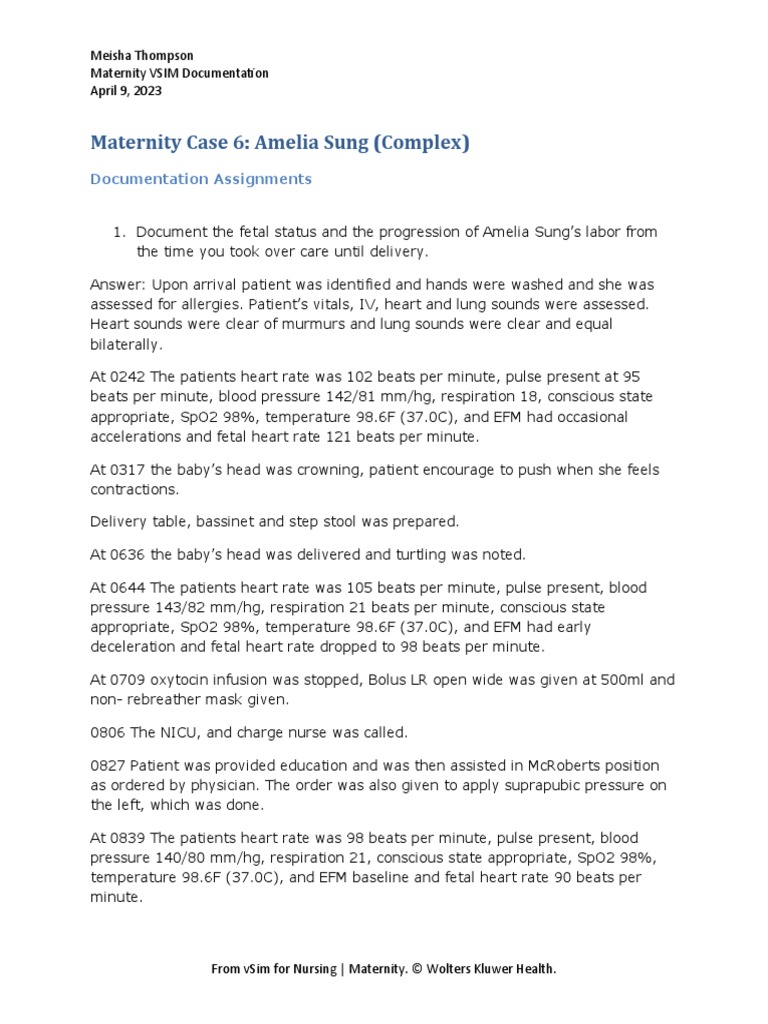 Amelia Sung Maternity Case Documentation | PDF | Childbirth | Heart