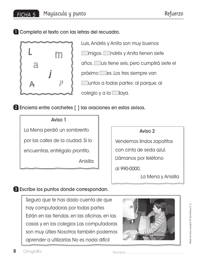 Ficha de Refuerzo El Punto y La Mayuscula | PDF