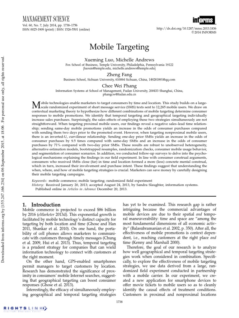 RP06 Luo Et Al MS2014-Mobile Targeting | PDF | Marketing
