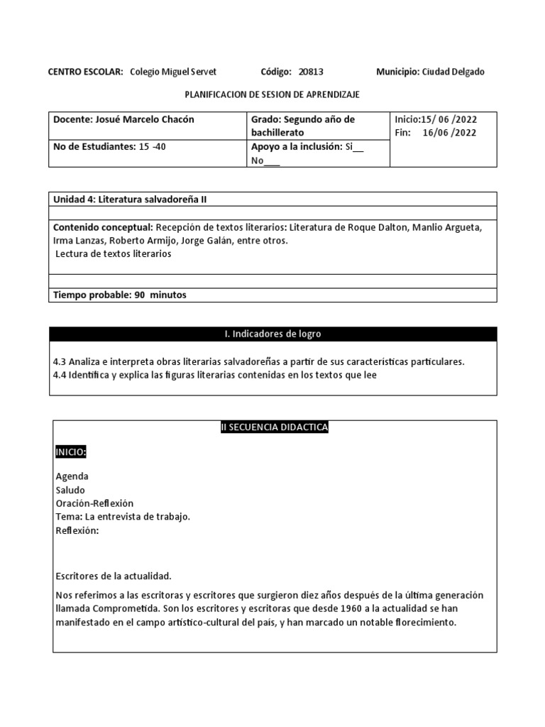 Guion - de - Clases - LL - Y - LL - Primero - Egundo - Periodo - U4 - S1 - T3 - Lectura - de ...