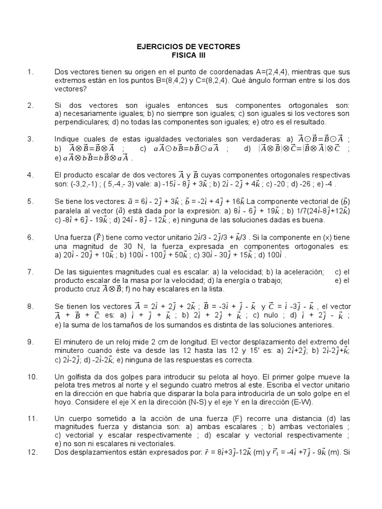 Deber Vectores | PDF | Vector Euclidiano | Escalar (Matemáticas)