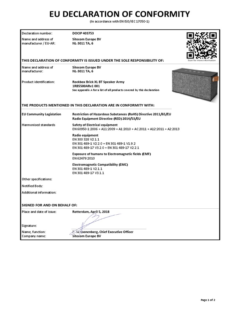 CE Declaration of Conformity | PDF | Occupational Safety And Health ...