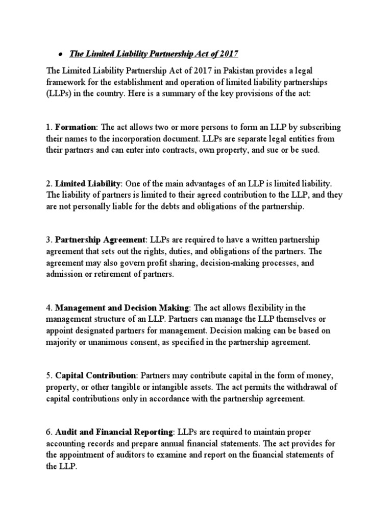 Limited Liabality Partnership Act 2017 | PDF | Limited Liability ...