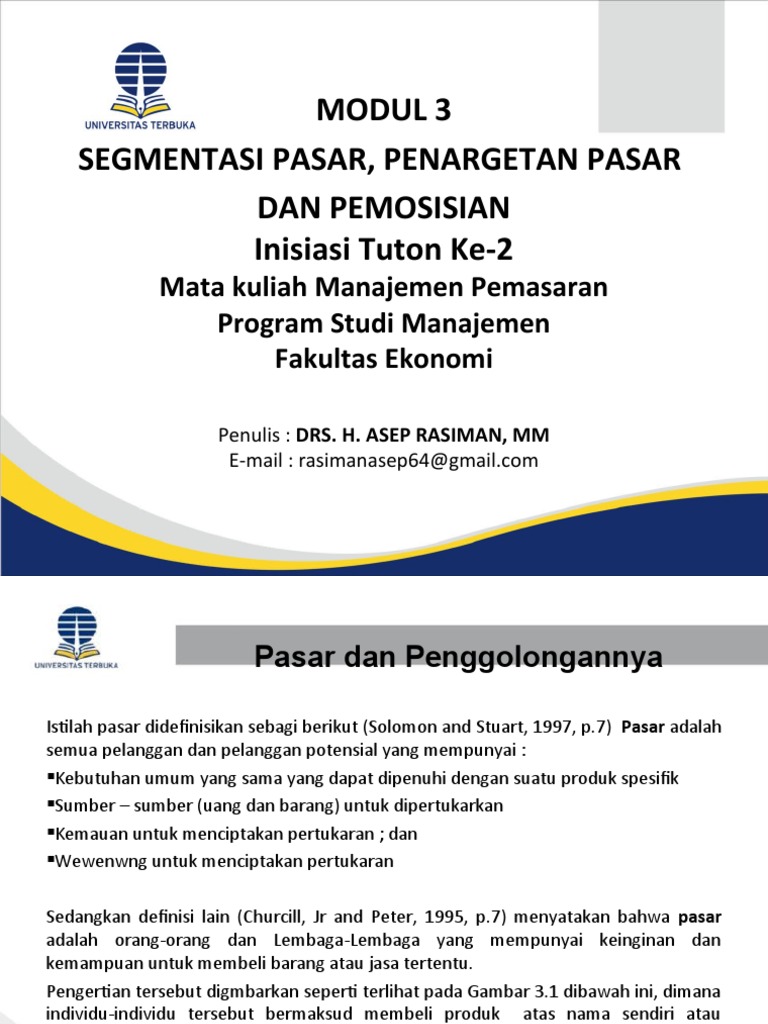 Modul 3 Segmentasi Pasar, Penargetan Pasar Dan Pemosisian Inisiasi Tuton Ke-2 | PDF
