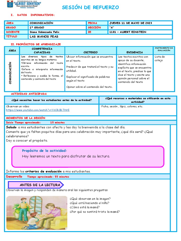 JUEVES 11 DE MAYO REFUERZO DE COMUNICACIÓN Leemos Un Texto A Mama - Manos Feas | PDF ...