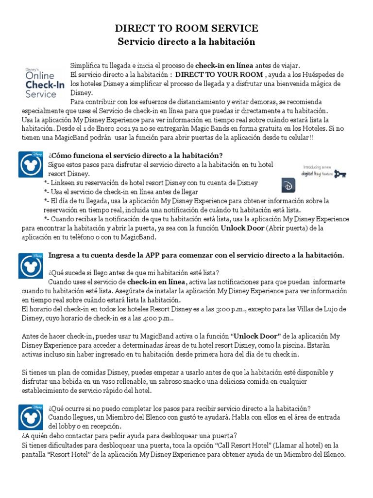 Check-in Disney: Acceso Directo Habitación | PDF | Hotel | Dispositivo móvil
