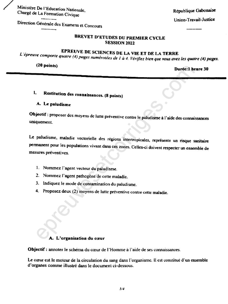 Epreuve Bepc 2022 SVT Gabon | PDF