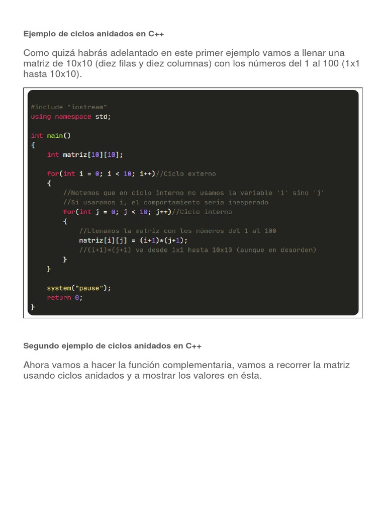 Ejemplo de ciclos anidados en C | PDF