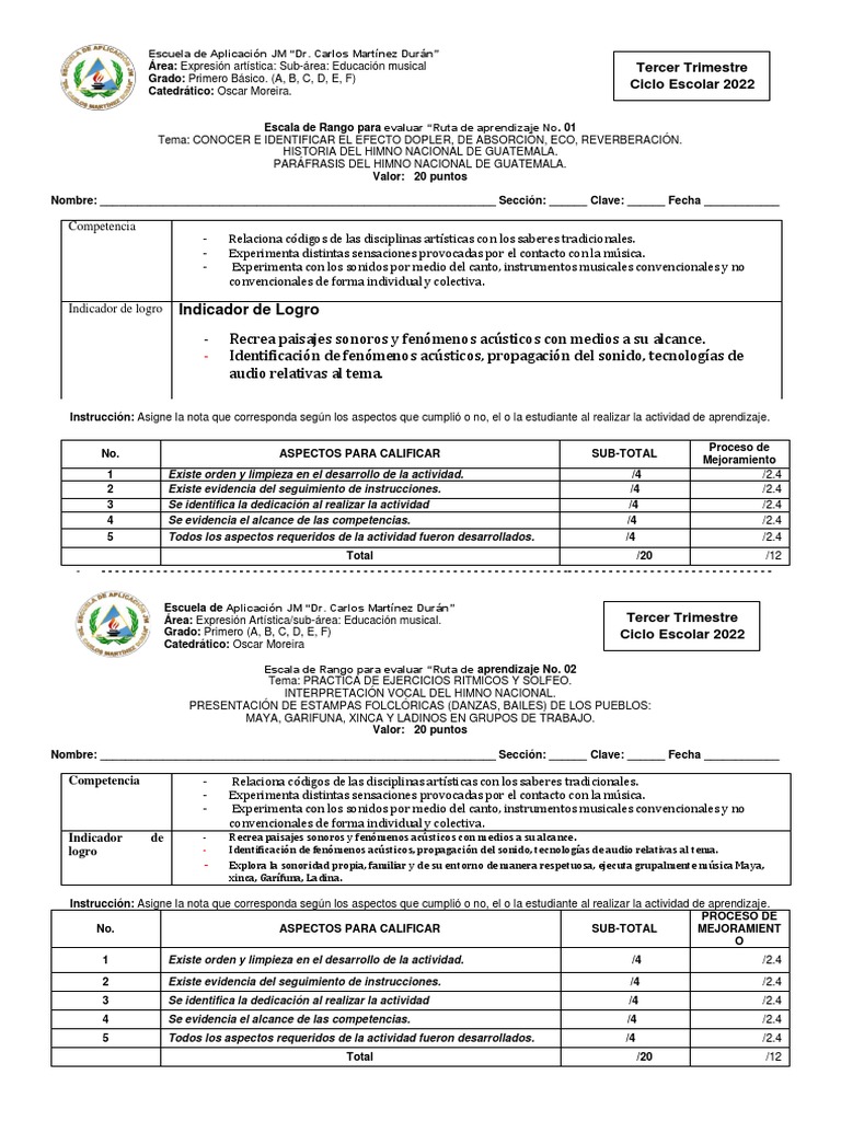 Evaluación Musical Primer Básico | PDF | Sonido | Aprendizaje