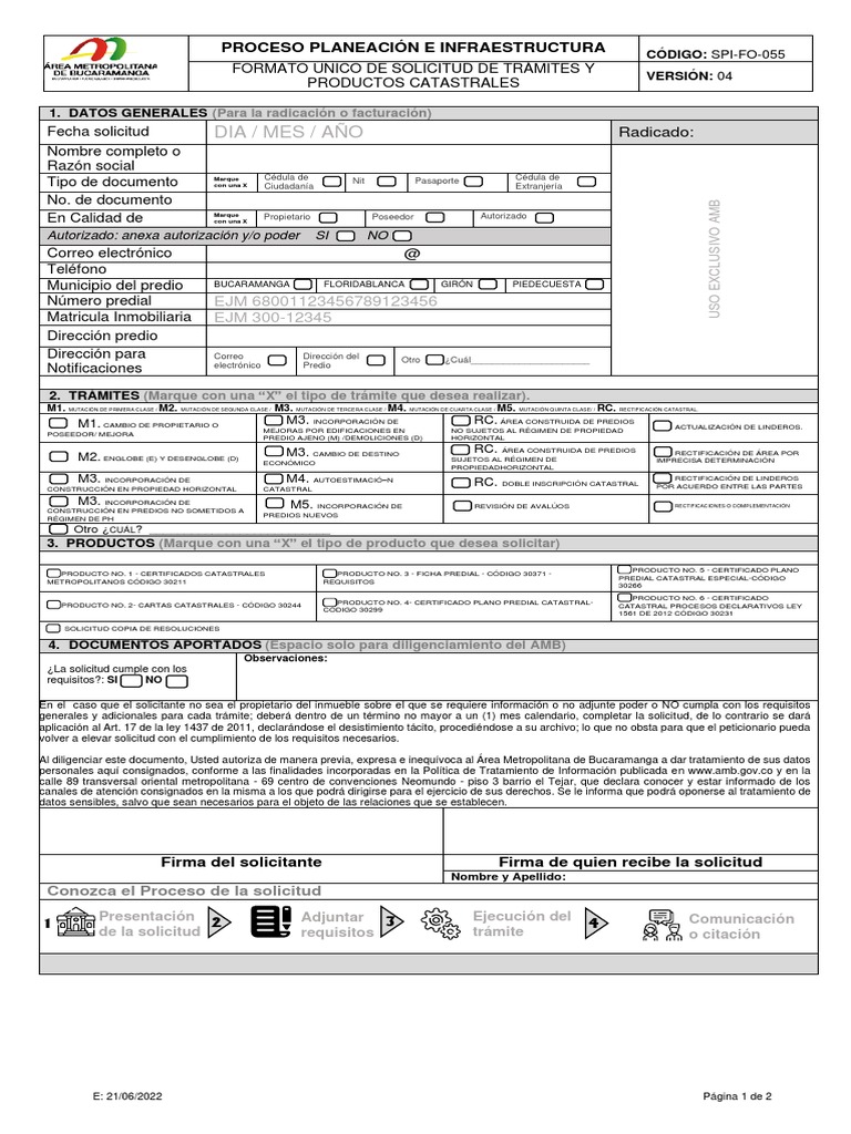 Spi Fo 055 Formato Unico de Solicitud de Tramites y Productos ... Spi Fo 055 Formato Unico de Solicitud de Tramites y Productos ...