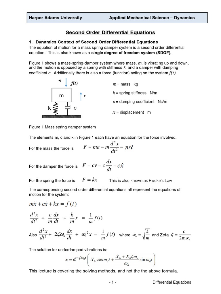 Second Order Differential Equations - Dynamics - 2020 | PDF | Ordinary ...