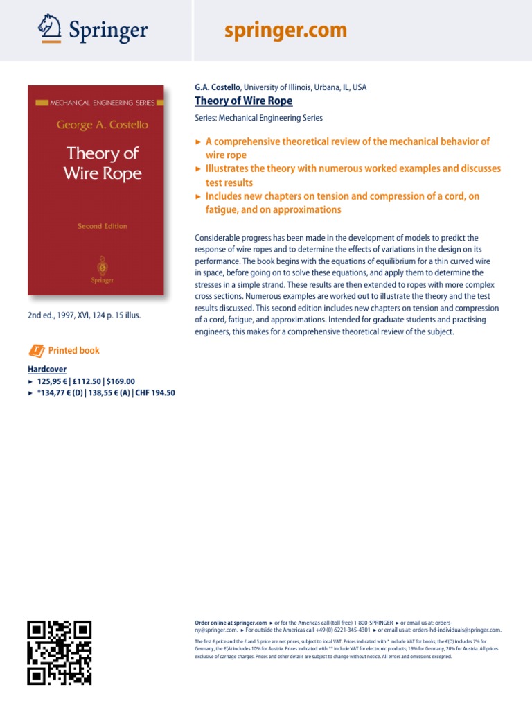 Theory of Wire Rope (Cable) by Costello 1997 - REVIEW | PDF | Wire ...
