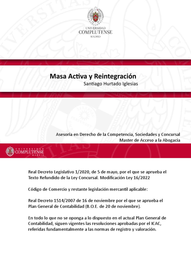 Masa Activa y Valoración Concursal | PDF | Liquidación | Contabilidad
