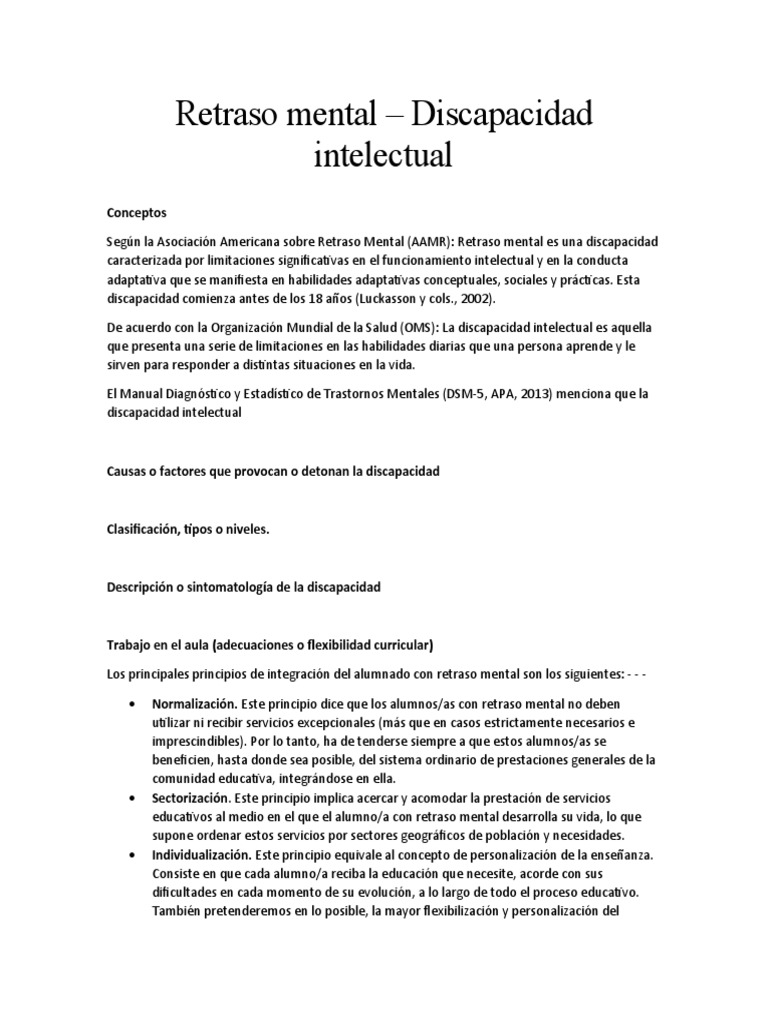Retraso o Retardo Mental | PDF | Discapacidad intelectual | Educación ...
