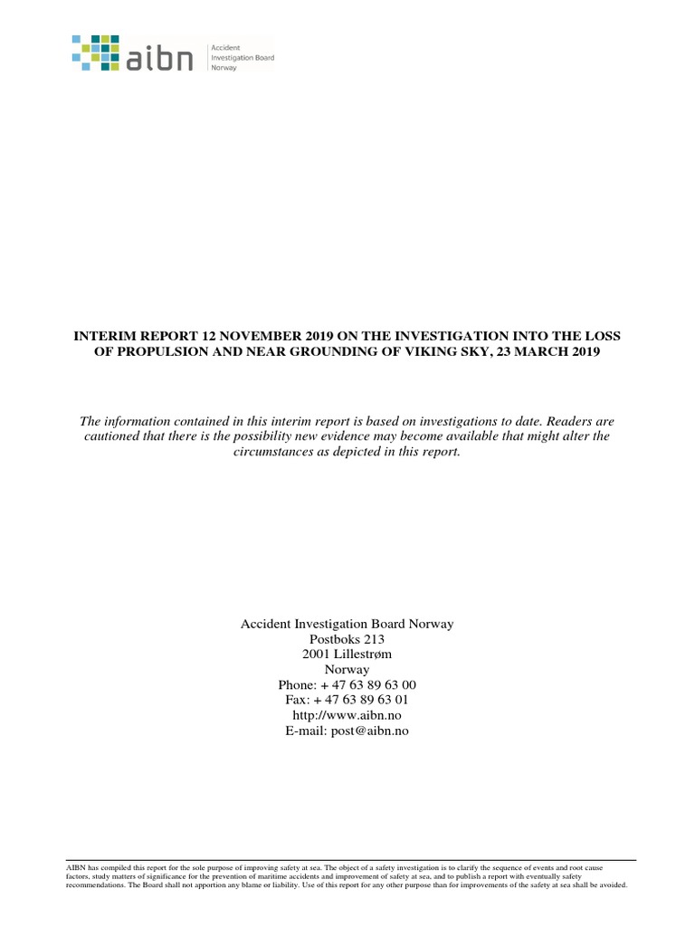 AIBN Interim Report 12 November On The Investigation Into The Loss of ...
