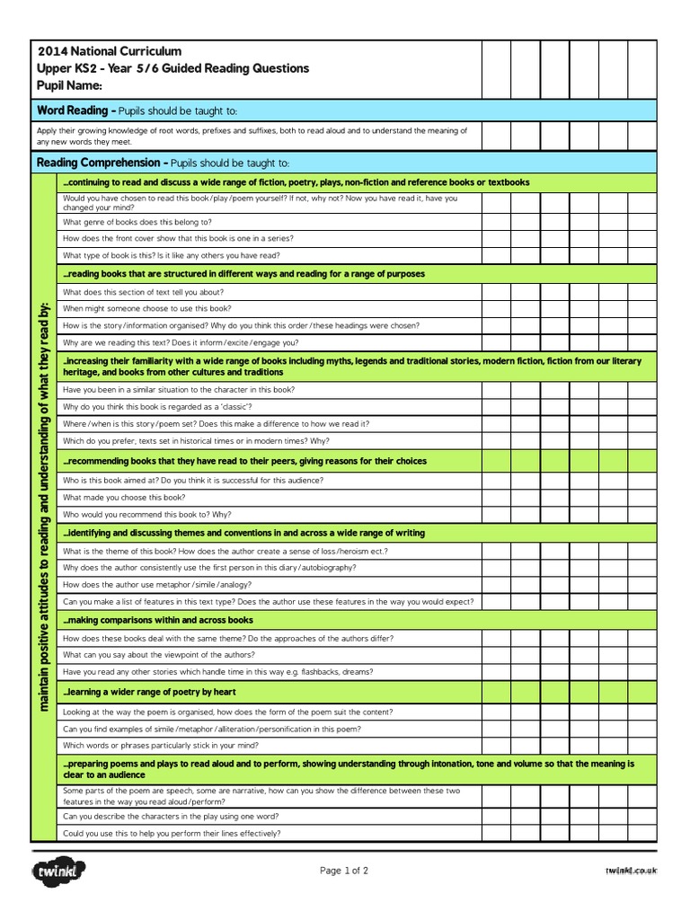 Guided Reading Assessment Guidelines Checklist - UKS2 | PDF | Poetry ...
