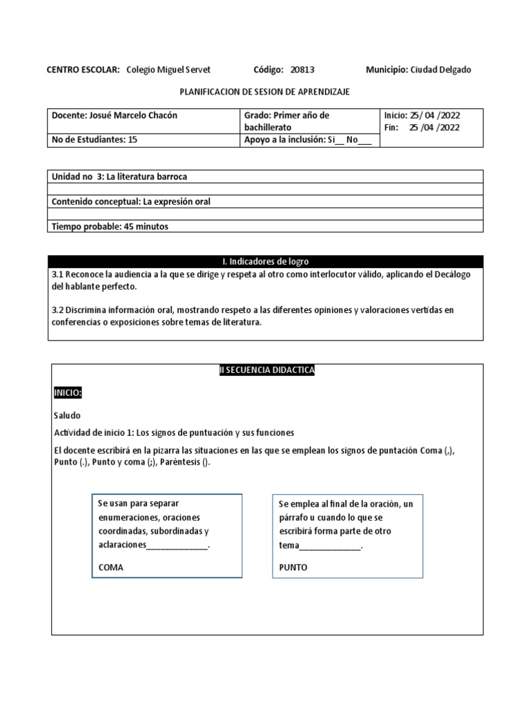 Guion - de - Clases - LL - Y - LL - Primero - U3 - S1 - T1 - La - Expresión - Oral | PDF