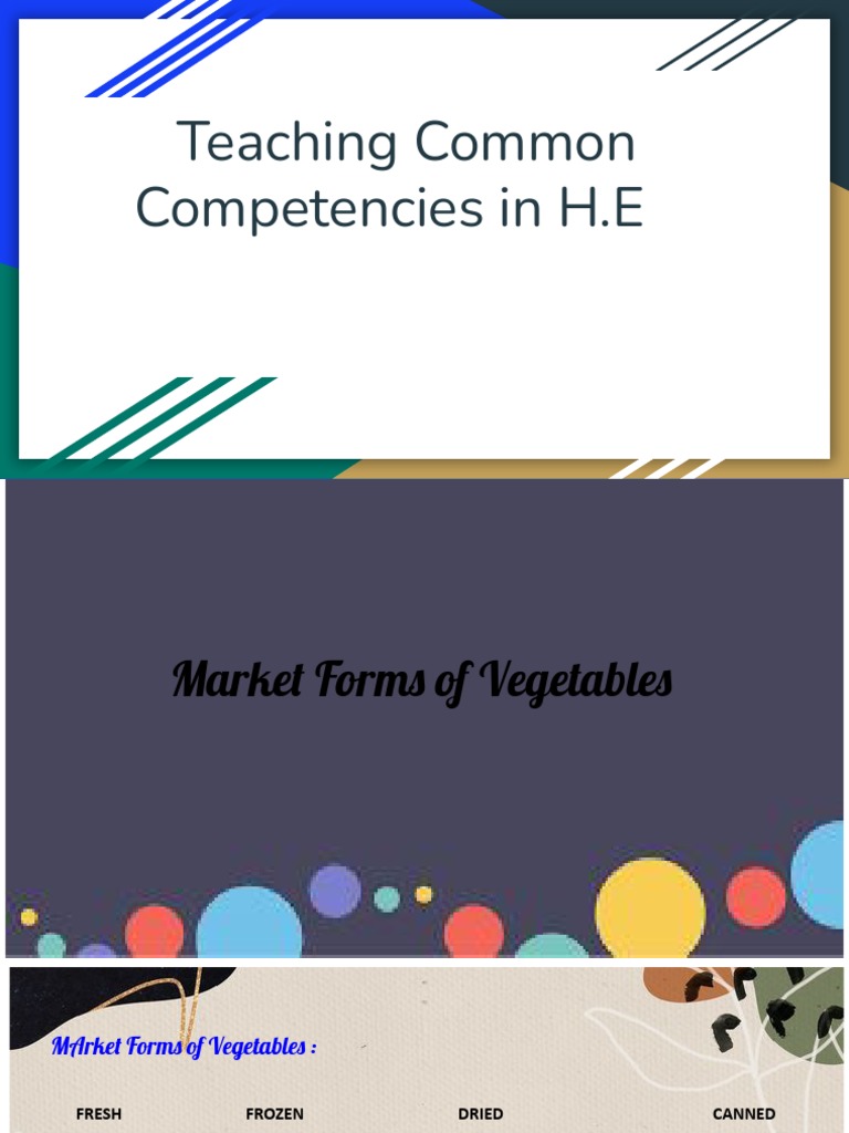 Teaching Common Competencies in H.E | PDF | Vegetables | Shelf Life