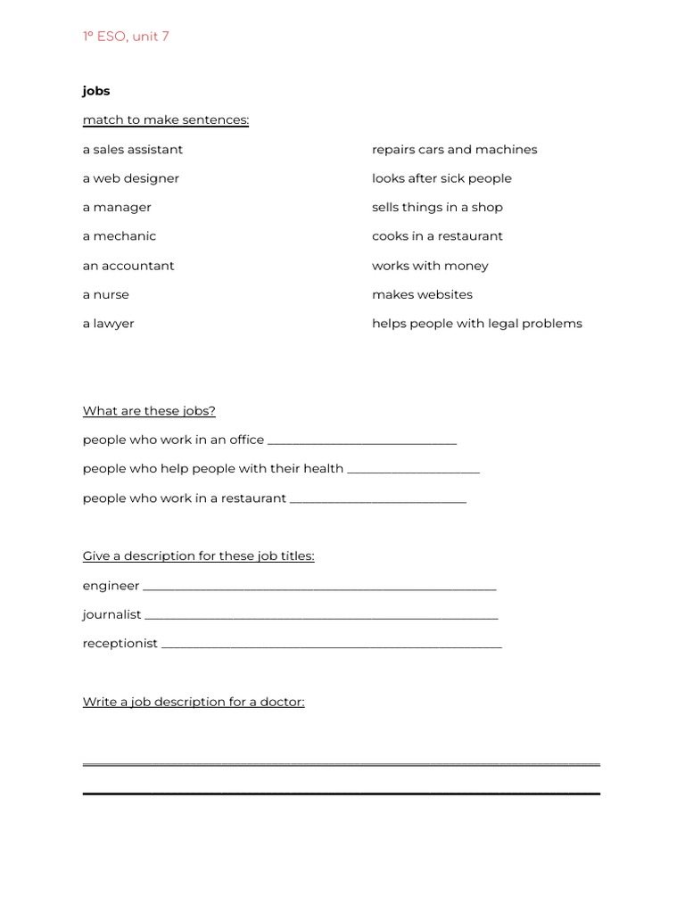1º ESO, unit 7 (jobs) | PDF