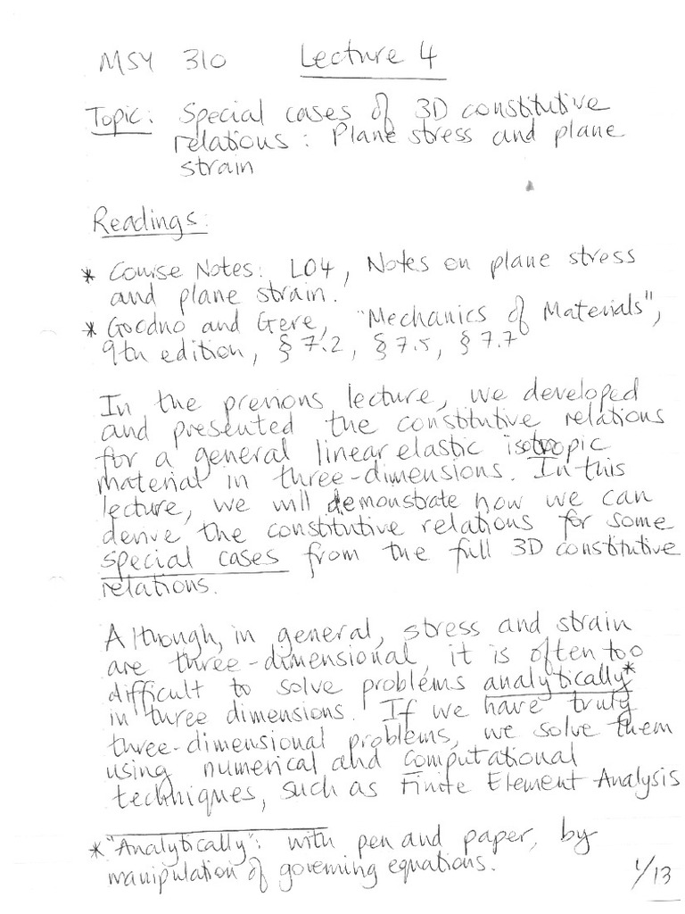 L04 Special Cases Plane Stress and Plane Strain | PDF